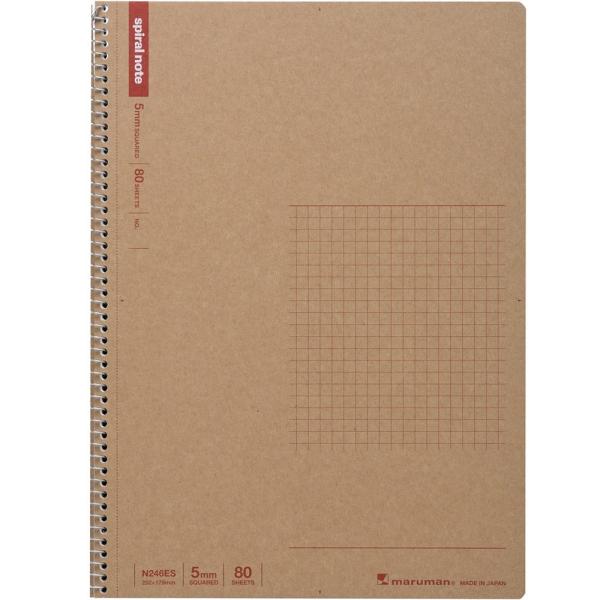 メーカー取寄せ商品【メール便なら送料250円】マルマン　スパイラルノートベーシック　B5クラフト　5mm方眼罫　80枚　N246ES