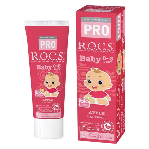 メーカー取寄せ商品　ロックスPRO 歯みがき ベビー アップル 45g フッ素不使用 ROCS PRO 歯磨き粉 Baby 0〜3歳用 虫歯予防 天然由来