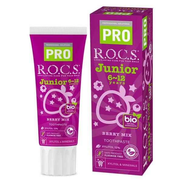 メーカー取寄せ商品　ロックスPRO 歯みがき ジュニア ベリーミックス 74g フッ素不使用 ROCS PRO 歯磨き粉 Junior 6〜12歳 虫歯予防 天然由来