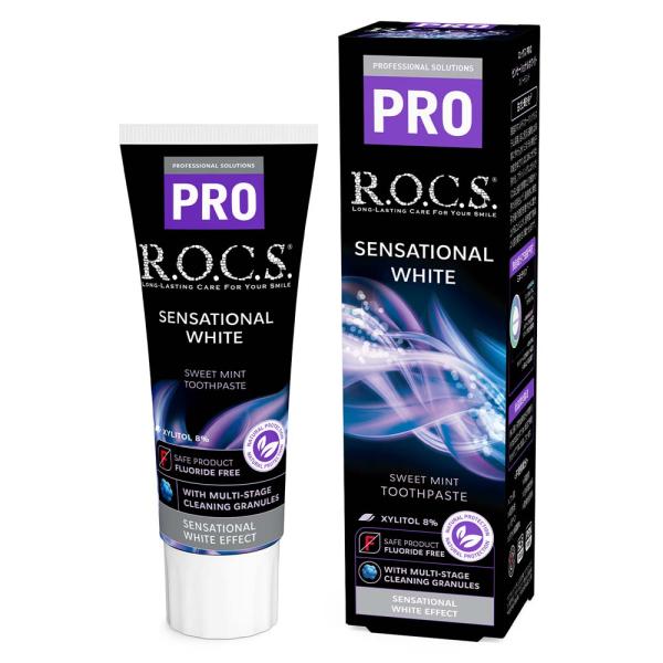 メーカー取寄せ商品　ロックスPRO 歯みがき センセーショナルホワイト フッ素不使用 ROCS PRO 歯磨き粉 ホワイトニング 着色除去
