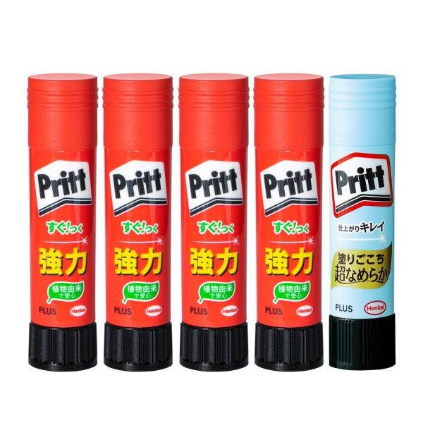 プラス PLUS スティックのり プリット Pritt プリット4P＋スムーズ1P ボーナスパック 29755 ノリ 粘着 スティックタイプ 子供 糊 事務 徳用 バリューパック 学校 授業 工作 図工 貼り付け 仕事 書類