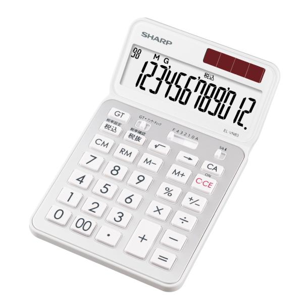 メーカー取寄せ商品 シャープ SHARP カラー・デザイン電卓 プレミアムモデル(抗菌仕様) ナイスサイズタイプ クリアホワイト EL-VN83-WX 12桁 計算機 大型表示 早打ち
