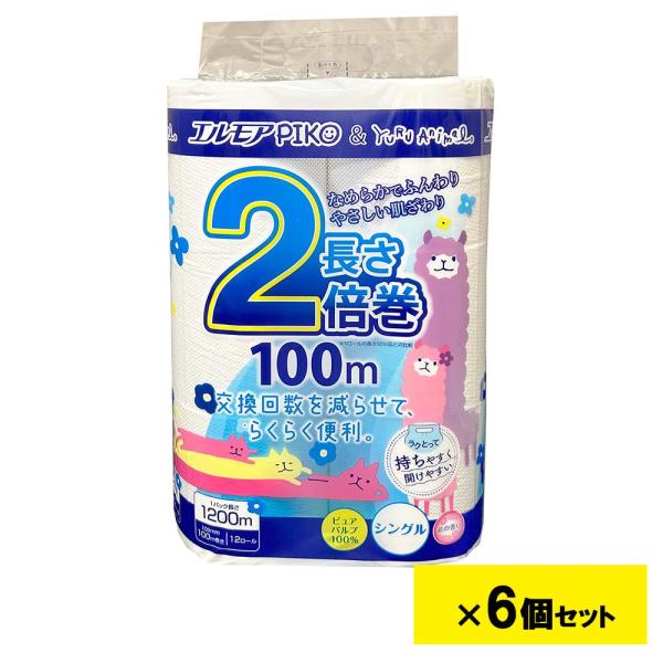 エルモア ピコ 2倍巻 トイレット 12ロール シングル 100m 花の香り 6個セット たっぷり長持ち２倍巻きトイレットペーパー