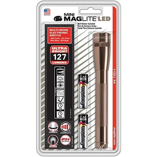 アルミ製ボディ　防滴仕様単3アルカリ電池×2本付属サイズ：約168×18（ヘッド部25.4）mm重量：約118g使用電源：単3アルカリ電池×2本使用（付属）明るさ：127ルーメン最大照射距離：156メートル点灯時間：11時間点灯モード切替ス...