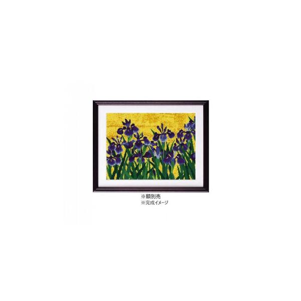 尾形光琳(おがたこうりん)筆18世紀前期。燕子花(かきつばた)図屏風から、およそ10年後に描かれたもの。燕子花の花が本来持つ可憐な美しさが際立つ六曲一双の屏風よりの部分。技法は、すべてクロスステッチを使用しています。技術レベルは、中級〜上級...