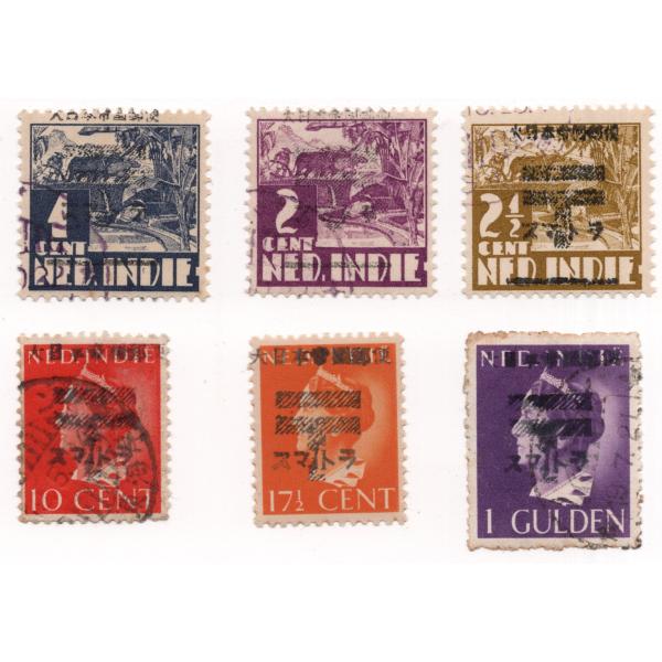 [S154]南方占領地 スマトラ 左統一手押加刷 農耕3種、新女王3種 計6種経年による劣化のある場合があります。状態は写真をご覧の上自らご判断下さい。