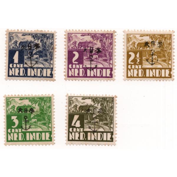 [S166]南方占領地 スマトラ・セレベス 小錨 黒加刷 農耕1、2、2 1/2、3、4C 5種経年による劣化のある場合があります。状態は写真をご覧の上自らご判断下さい。