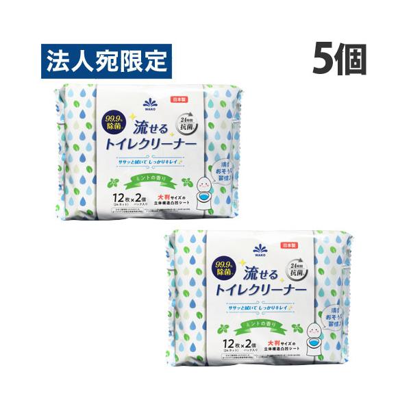 ササッと拭いてしっかりキレイ！流せるトイレクリーナー。購入単位：1セット(5個)配送種別：在庫品Yahoo 通販 4903635801874 1M9394 和光製紙 わこうせいし 和光 わこう 99.9％除菌流せるトイレクリーナー ミントの...