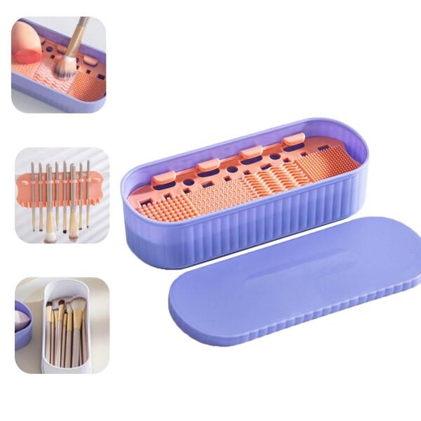 メイクブラシ 洗浄 3in1 メイクブラシケース シリコン 洗濯板 置き台 洗浄 乾燥 オールインワン （ライトパープル）商品コード：67079811043カラー：グリーン【トリプルメイクブラシクリーニングの奇跡】高品質のシリカゲルとプラス...