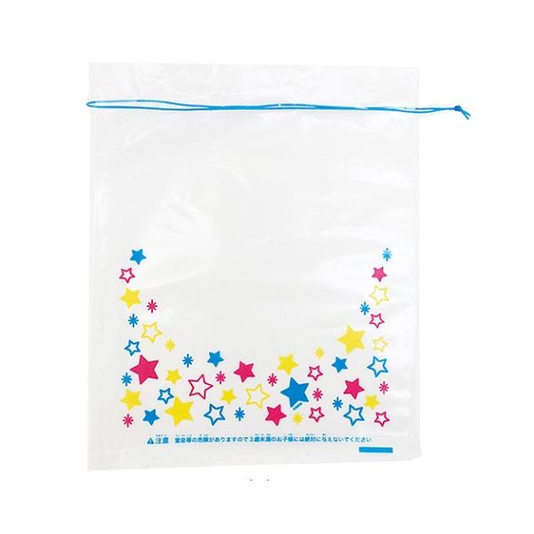 スーパーボールすくいや金魚すくいでとったものを持ち帰るためのビニール製巾着袋です。星の絵柄が入っています。※画像の紐の色は青ですが、紐の色は赤、ピンク、緑、青、黄とあり、色の指定はできません※スーパーボールすくい、金魚すくい、人形すくいなど...