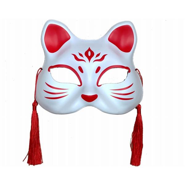 猫面（壱／紅白）のお面です。顔の上半分を覆う形になります。６枚セットでの販売になります。　１枚あたり単価300円（税抜）画像とは予告なく柄が変更になる場合がございます。外国の方にも人気です。縁日やお祭りだけでなくお土産やイベント展示、コスプ...