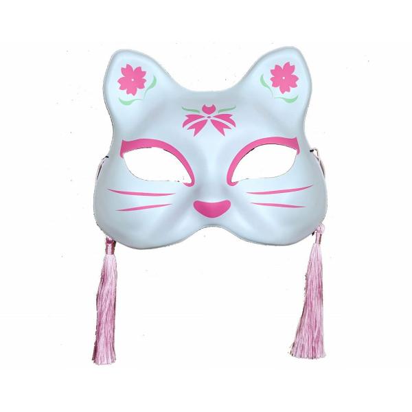 猫面（九／さくら）のお面です。顔の上半分を覆う形になります。６枚セットでの販売になります。　１枚あたり単価300円（税抜）画像とは予告なく柄が変更になる場合がございます。外国の方にも人気です。縁日やお祭りだけでなくお土産やイベント展示、コス...