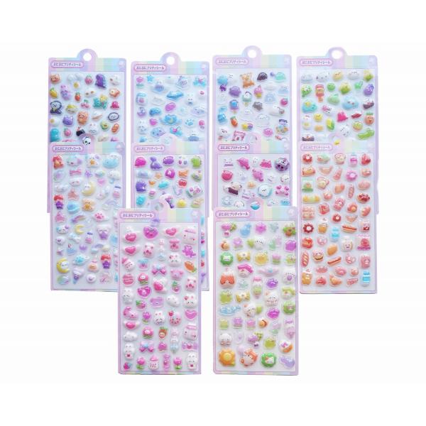 ぷにぷにプリティシール　１０個入りエアーがはいってぷっくりしたやわらかい質感の立体的なシールです。１０種アソートシール台紙サイズ　約19.5cm×9.5ｃｍ対象年齢６歳以上入っている種類は予告なく変更になる場合がございます。※当店の商品はす...