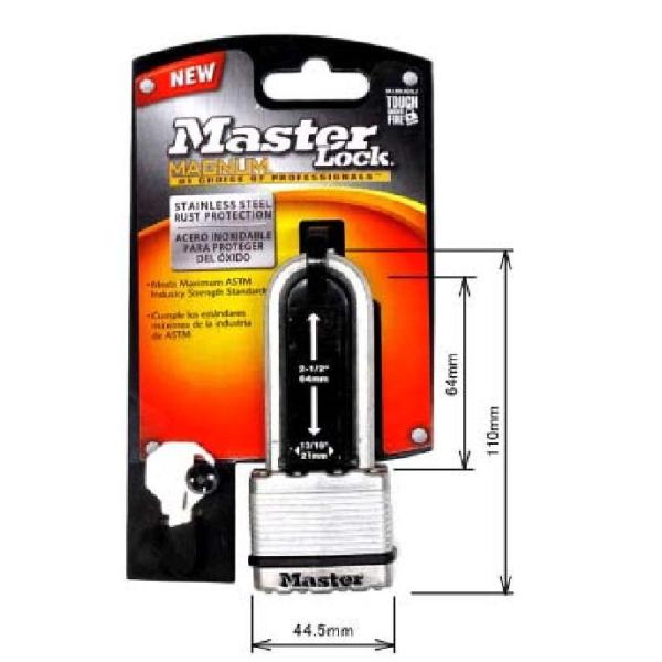 ＭＡＳＴＥＲＬＯＣＫ社製 ＭＡＧＮＵＭブランド 南京錠 鶴長 ４５mm。ボロン鋼製の丈夫なツル、二重防護構造、防錆外殻は、頑丈で防犯に役立ちます。カギは ２枚付いています。つるは 太さ ８mm、内寸 横 ２１mmx高さ ６４mm。外寸は 横...