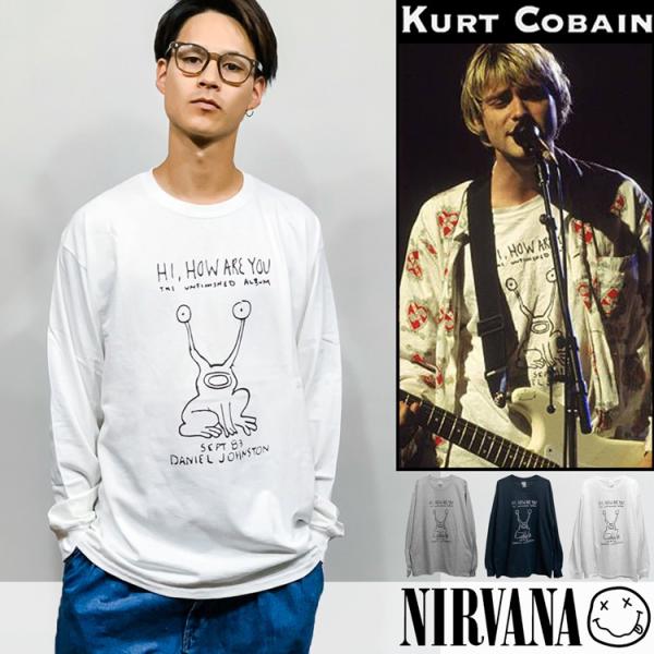 THE DEVIL AND DANIEL JOHNSTON カートコバーンも着ていたＴシャツのロンTです。デニムにモヘアのニットカーデでグランジスタイル オーバーサイズでドロップショルダーにスキニーダメージデニムもいい感じに！シンプルでキャ...