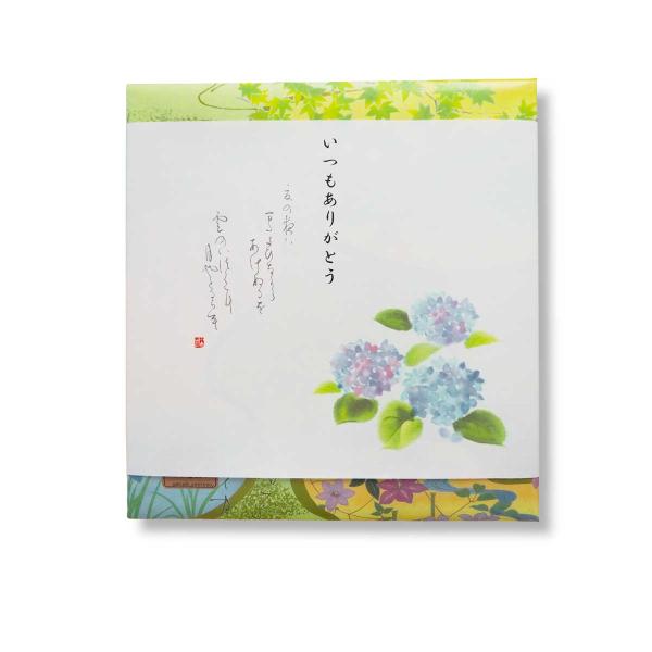 一番の人気商品『をぐら山春秋』をはじめ、創業の味『嵯峨乃焼』など、小倉山荘の味を詰め合わせた、「だんらん香具山 化粧箱(大)」。「いつもありがとう」と入った、あじさいの掛け紙をおつけしました。普段は中々面と向かって言えない感謝の気持ちを雅な...