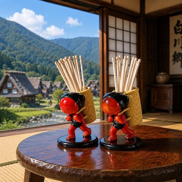 食卓にちょこんと福を運ぶ、飛騨高山のかわいいさるぼぼ爪楊枝入れ。2個セット限定のおはなもあなオリジナル商品です。