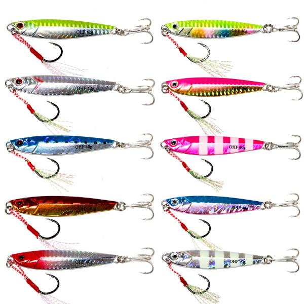 メタルジグのセット　ブリ ワラサ タチウオ 釣りなどに最適な商品ですジギング 始めたいけど何買おうか迷っている方にぴったり！ ロストを気にせずガンガン攻めることが出来ます。ボトムはからトップまでタダ巻OK！ キラキラアピールでシーバスを狂わ...