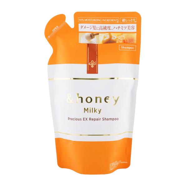 JAN 4589546897146濃密ダメージケアが叶う「&amp;honey Milky」が登場！【商品名/内容物】&amp;honey アンドハニーミルキー プレシャス EX リペアシャンプー1.0 385mL 詰替え アップルスウィー...