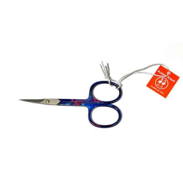 ロバートクラス（独）キューティクルシザー（甘皮ハサミ）９ｃｍ サテンステンレス カラー　 全長9cm、15g、刃部幅２cm用途：甘皮切や眉毛カット用カット部とネジ部以外はきれいなカラーデザイン仕上げネジ部：金メッキネジ材質：艶消しサテンステ...