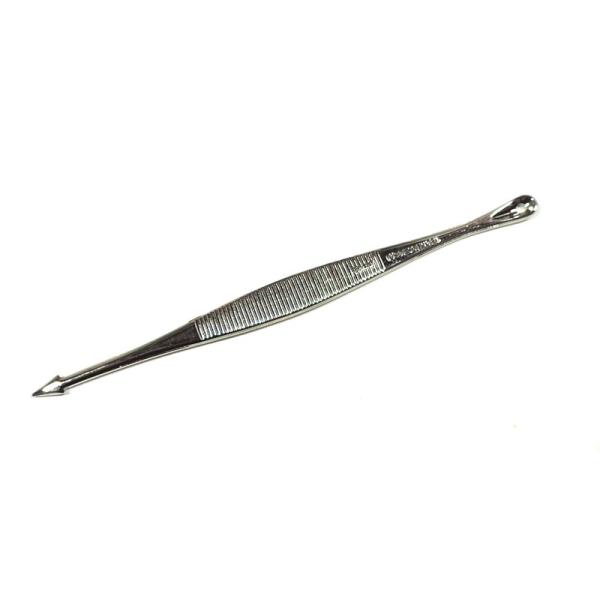 全長10.5cm、7g.ニッケルメッキ　スチール両端２機能：穴付き先端は押し潰しに、先尖端は除去に適します滑り止め刻み付本体上に刻印付”GERMANY GOSOL SOLINGEN”G40100010