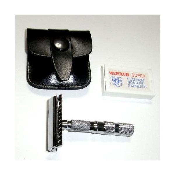 全長7cm、48g、クロムメッキたためば僅か4ｃｍ、牛革ケースの大きさも僅か55x60mmコンパクトで頑丈な耐久性に優れた実用安全器です両刃の替刃が10枚＋1枚付いています超薄刃0.1mmのエッジは驚き！床屋でひげをそってもらう時の感覚です...