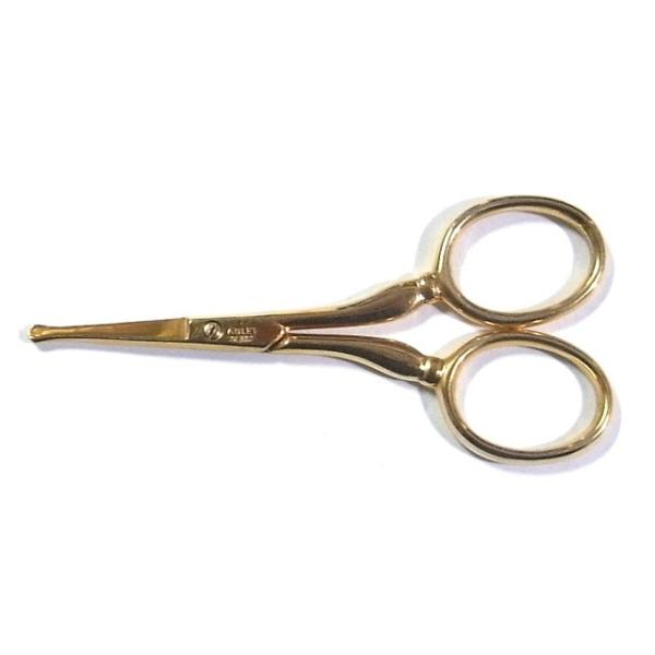 ADLER Nose Scissors 85m, gold-plated, made in Solingen Germanyアドラー（独）鼻毛ハサミ85mm 全金メッキ・全長85mm、15g・全体に金メッキ仕上げ・安全な先端は小さめの丸型仕...