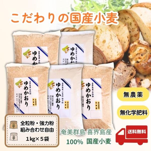 ◆◆喜界島から届く、パンづくりのためのこだわりの無農薬国産小麦粉◆◆喜界島の海風とサンゴ礁の大地が育んだ、希少な国産小麦「ゆめかおり」。  島の豊かな自然の中で丁寧に育て、手間をかけて乾燥・製粉しました。  国内でも希少なパン用硬質小麦「ゆ...