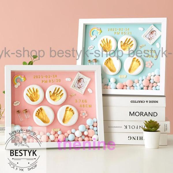 ベビーフレーム 手形 足形 赤ちゃん フォトフレーム 置き掛け兼用 無毒で安全 出産祝い 内祝い ベビー記念品 命名書 ベビーレジストリ 無垢材フレーム原産国：中国（日本語説明書付きなし）