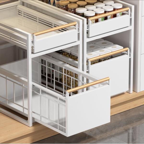 シンク下スライドラック 2段 シンク下 スライドラック アイデア 食器 鍋 可動棚 棚 引き出し キッチンラック シンク上 キッチン下収納 スリム ストック 調味料