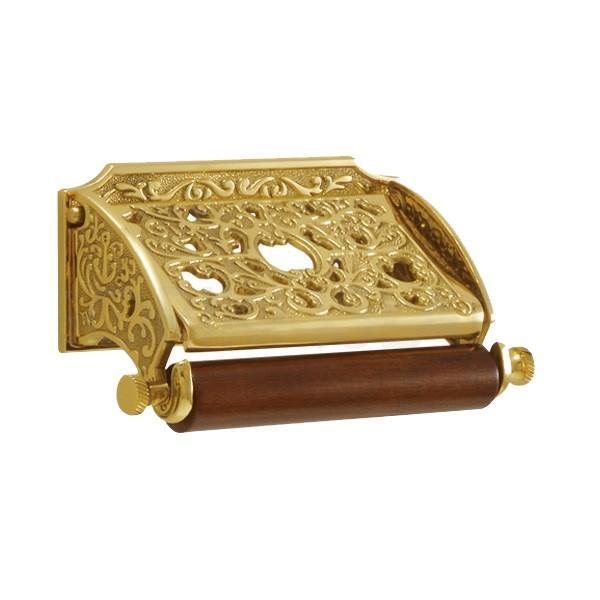 コンパクトペーパーホルダー(クラシック)／ バスルームアクセサリーコンパクトで可愛い大人クラシカルな金色のアンティーク調ペーパーホルダーゴージャスで繊細な装飾をあしらったエレガントなペーパーホルダー。 挿し木は木製で、トイレットペーパーの交...