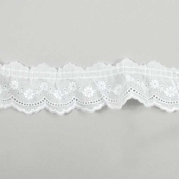 ●素材：綿100％●サイズ：幅約26mm×長さ約1m●入数：1本【商品の説明】綿素材の細幅レースのフリルタイプです。洋服や小物の縁取りやアクセサリー、ドール用のお洋服や装飾にもおすすめです。※記載のサイズ幅よりも多少前後する場合がございます。