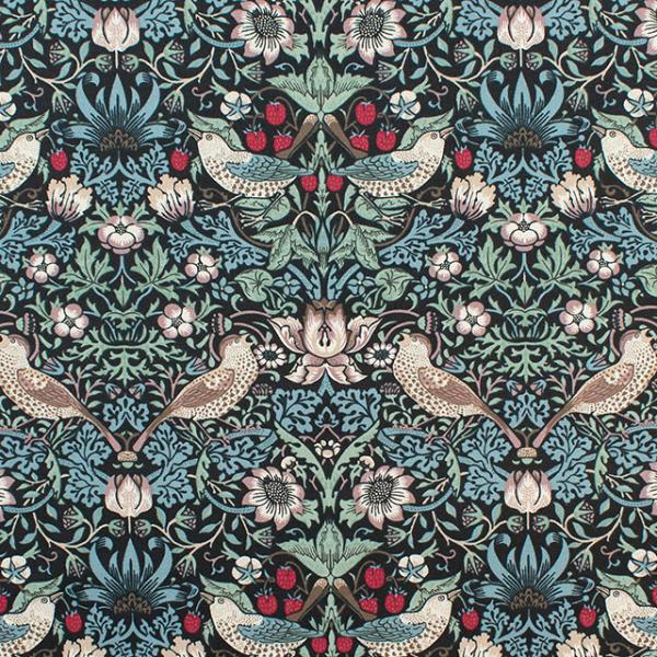 ●素材：綿100％●生地幅：約110cm【商品の説明】プリント生地で有名なmodaのプリント生地です。ウィリアム・モリスのテキスタイルの中でも特に人気の高い「いちご泥棒」のデザインがシーチングにプリントされています。やわらかく針通りの良い、...