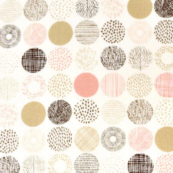 ●素材：綿100％●生地幅：約110cm【生地の特徴】手芸初心者の方におすすめな、平織りで薄手の扱いやすいシーチング生地に、自然のモチーフをサークルで表現した北欧調の柄をプリントした生地です。シンプルで使いやすく、大変人気の柄です。ひとつの...