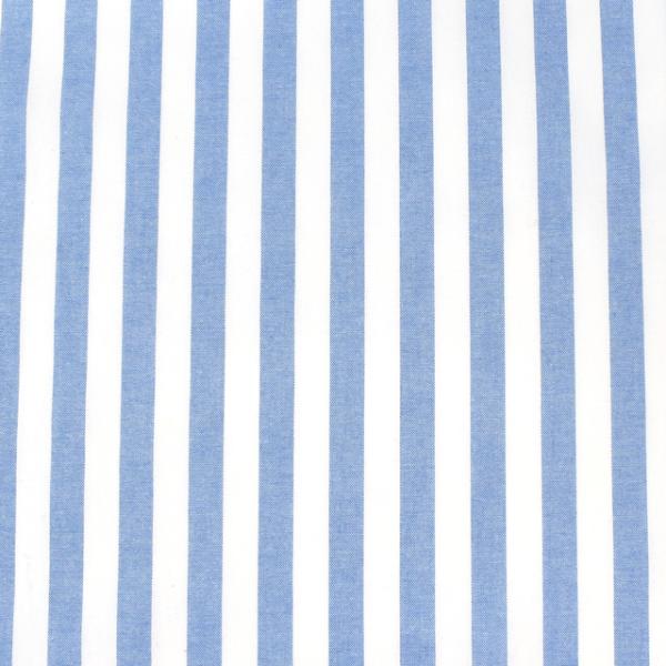 ●素材：綿70％ ポリエステル30％●生地幅：約112cm【生地の特徴】ストライプ柄のダンガリー生地。綿とポリエステルの混紡なのでシワになりにくく丈夫で乾きやすいので、頻繁にお洗濯が必要なアイテムの制作に最適です。生地に程よいハリがあり、薄...