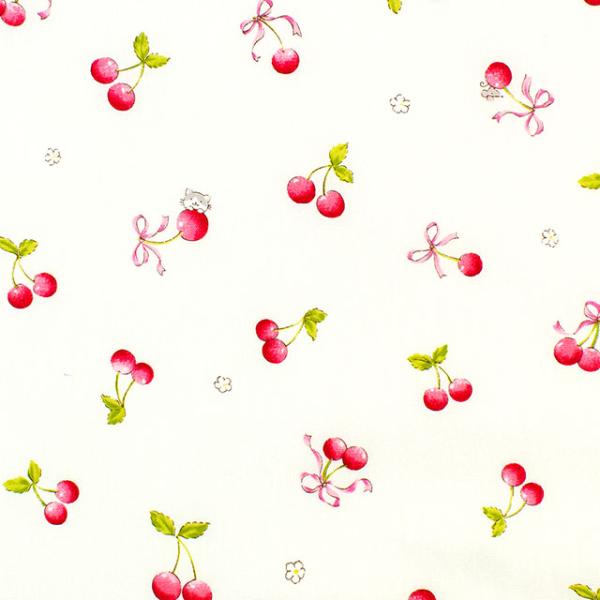 ●素材：綿100％●生地幅：約108cm【商品の説明】毎年人気のシリーズ「キッズランド」のプリント生地です。さくらんぼとリボンがかわいらしいデザインです。柄の上下がないので、裁断も簡単です。やや薄手の生地は柔らかさがあり、初心者の方にも扱い...