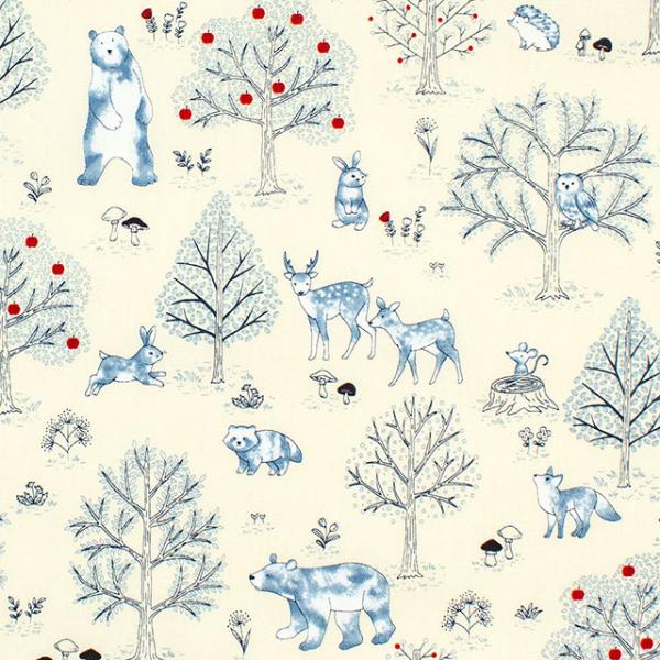 ●素材：綿100％●生地幅：約108cm【商品の説明】毎年人気のシリーズ「キッズランド」のプリント生地です。森に暮らす動物たちが優しいタッチで描かれています。柄の上下がないので、裁断も簡単です。やや薄手の生地は柔らかさがあり、初心者の方にも...