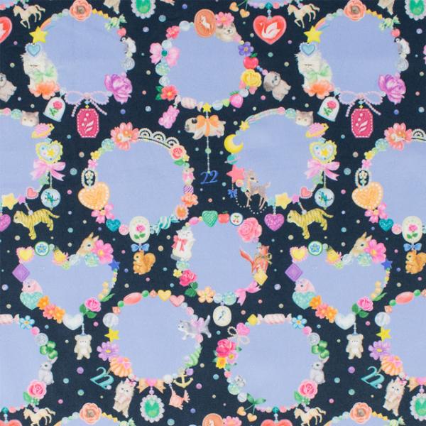 ●素材：綿100％●生地幅：約105cm【生地の特徴】yukiemonデザイナー松浦由起江さんプロデュースの「22fabric（ニャンニャンファブリック）」のデジタルプリント生地。デジタルプリントで表現されたファンタジックな柄とカラフルな色...