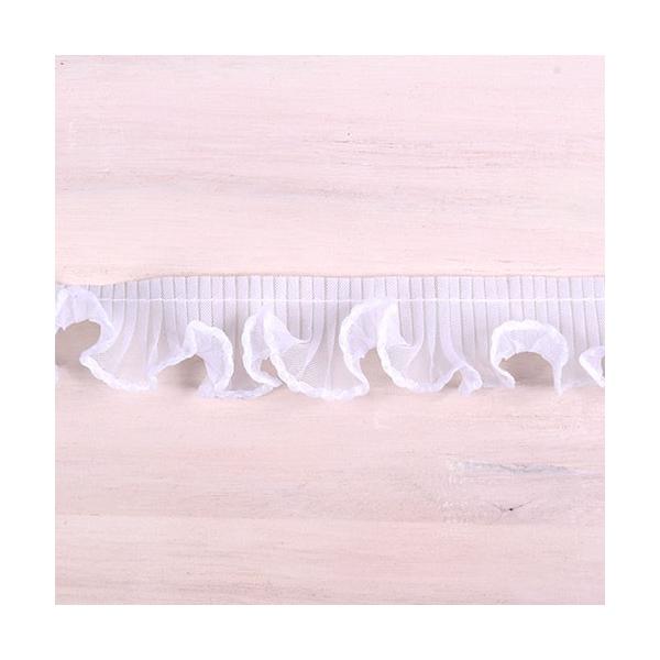 ●素材：ポリエステル100％●サイズ：幅約25mm【商品の詳細】生地に細かくプリーツを寄せたフリルレース。懐かしい雰囲気で、衣装や小物、インテリア等に。・生地をバイアスに接いで製造している為、一定の長さごとで接ぎ目が発生します。・製造の工程...