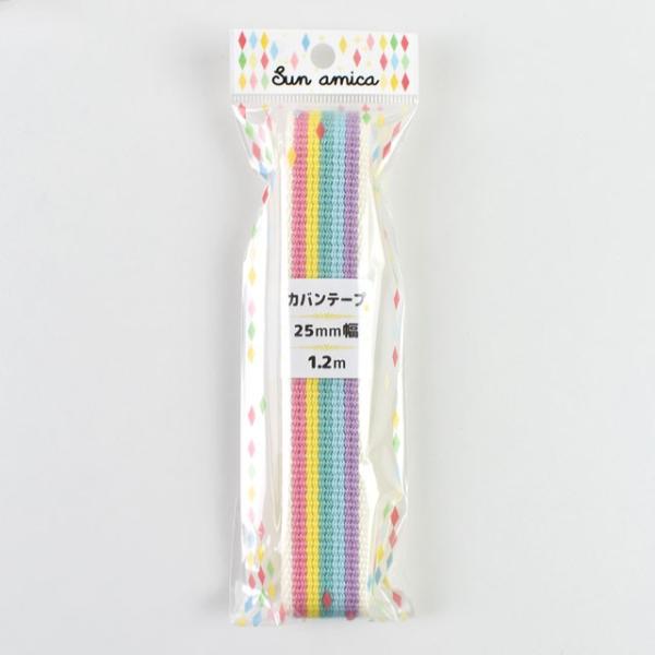 ●素材：本体 アクリル●サイズ：幅 約25mm / 長さ 約1.2m【商品の詳細】通園・通学用のレッスンバッグやシューズバッグ等の持ち手に最適な1.2m巻のレインボーテープです。