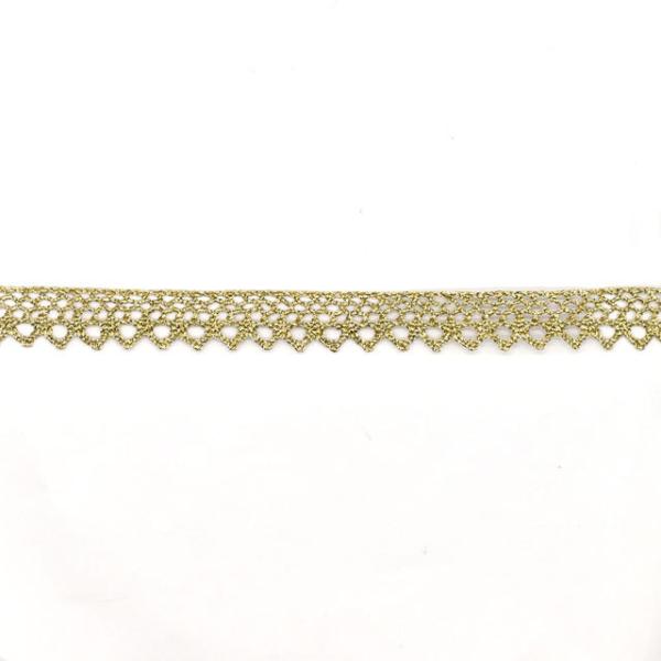 ●素材：ポリエステル50％　レーヨン50％●サイズ：幅約14mm【商品の詳細】ラメ糸を使ったトーションレースです。クッションなどのインテリアやバッグなどにつけるだけで、ゴージャスな仕上がりになります。・製造の工程上、1反の中に繋ぎ目が入る事...