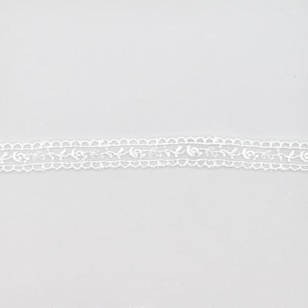 ●サイズ：約12mm幅※サイズはロットにより多少差があります。あくまで目安としてお考えください。●素材：チュール…ナイロン100％ / 表糸…レーヨン100％ / 裏糸…綿100％【商品の詳細】細幅の両山チュールレースです。両山なのでそのま...