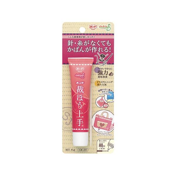 ●正味量：45g●成分：シリル化ウレタン樹脂35％　水65％（色調：透明）【商品の詳細】通園かばん等の製作、名札・リボン・レース付け、ズボン・スカートのすそ上げなどができる水性形のボンド（接着剤）です。「針や糸がなくても作れる！」と話題の商...