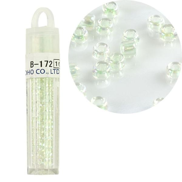 ●素材：ガラス●サイズ：外径 約3mm●加工：スキオーロラ（透明）●内容：4g（約160粒）※オーロラとは、見る角度によって輝く色合いが変化する虹色光彩のコーティング【商品の詳細】プラスチック製の8角形のケースに入っています。全体的に丸みを...