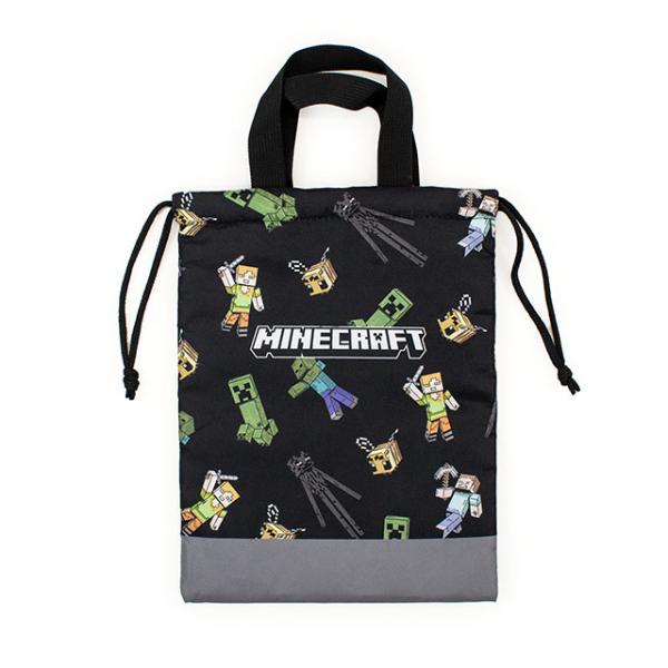 ●素材：ポリエステル100％●サイズ：（約）：タテ32cm×ヨコ24cm【商品の説明】お子様に人気のマインクラフトの巾着シューズケースです。机の横にかけても床につきにくい便利な短い持ち手がついています。内側にネームタグ付き。お子様の誕生日プ...