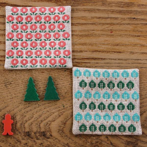 ●2枚1組●セット内容：こぎん糸、No.3500リネンクロス（麻100％）、こぎん針、図案付説明書、裏布付き●打込目数：20カウント/1インチ・約80目/10cm●出来上がりサイズ：約縦10cm×横10cm●デザイン：ハリノヲト（植木友子）...