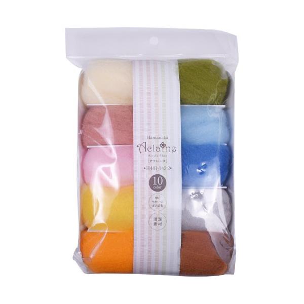 ●素材：アクリル100％●容量：約20g（各色約2g×10個入）●内容カラー：113、114、102、105、116、118、108、119、111、120【商品説明】羊毛の約半分の時間でまとまるので、はじめてさんにもおすすめのアクリルファ...