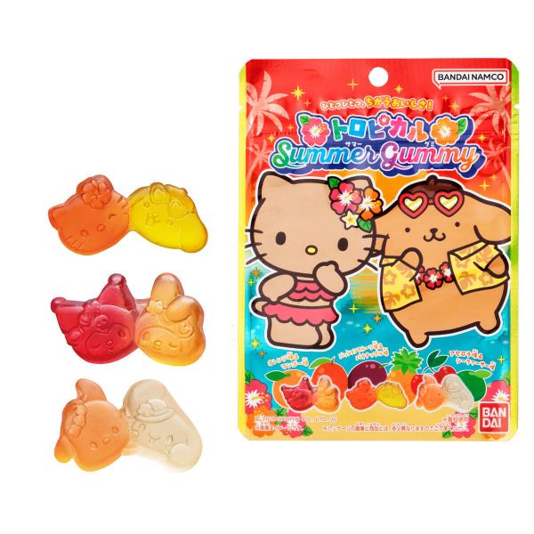 人気爆発中の日焼けデザイン！夏味トロピカルフルーツが味わえる♪サンリオキャラクターズのグミが登場です！パッケージは全4種。かわいい日焼けデザインはすべてオリジナルの描き下ろしです♪グミのかたちは全3種！キャラクターごとにちがう夏味をお楽しみ...