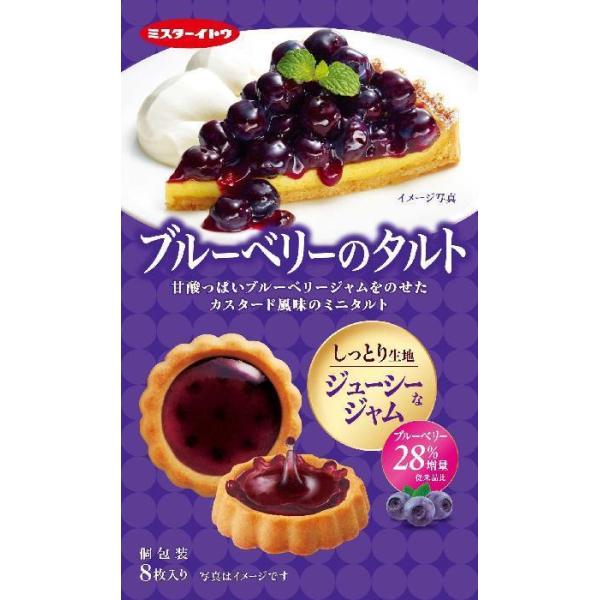 カスタード風味のタルト生地に、甘酸っぱくジューシーなブルーベリージャムを絞った、しっとりくちどけの良いミニタルトです。