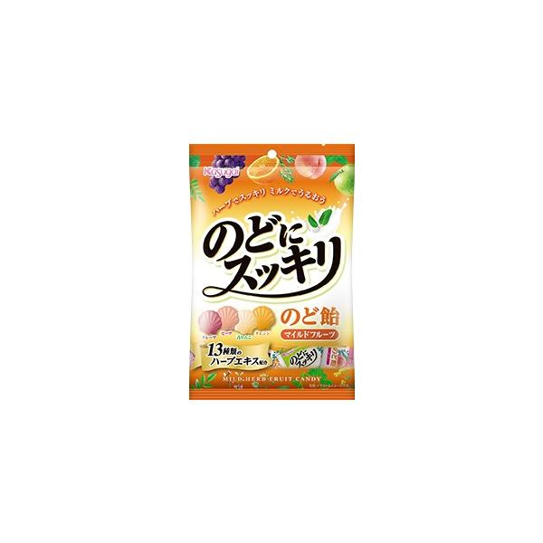 ほんのりミルクの味わいでのどにやさしく、まろやかでなめやすいのど飴です。グレープ、ピーチ、青リンゴ、オレンジの4種アソート。13種類のハーブエキス配合。